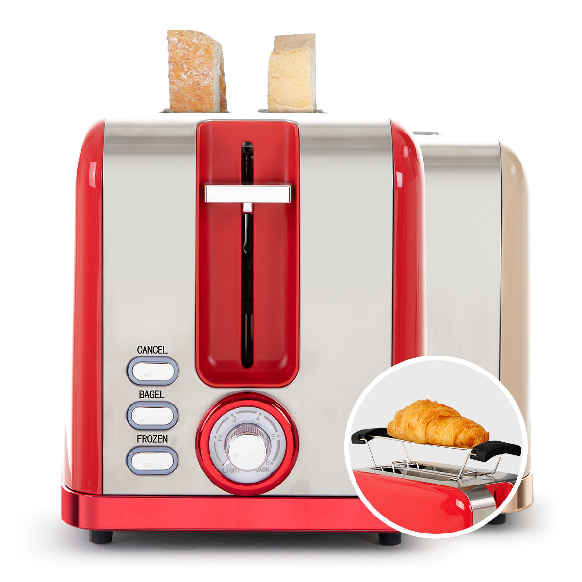KOOC - Retro Stainless Steel Toaster, 2 Slice, Red – KOOC Official